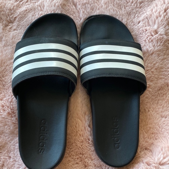 adidas | Shoes | Adidas Adilette Comfort Slides W9 Black And White Euc ...